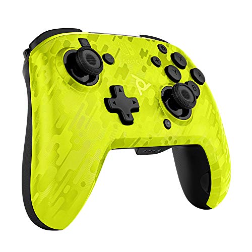 PDP Gaming Faceoff Deluxe Wireless Switch Pro Controller - Yellow Camo / Camouflage - Officially Licensed by Nintendo - Customizable buttons, sticks, triggers, and paddles - Motion Sensing Controllers