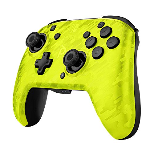 PDP Gaming Faceoff Deluxe Wireless Switch Pro Controller - Yellow Camo / Camouflage - Officially Licensed by Nintendo - Customizable buttons, sticks, triggers, and paddles - Motion Sensing Controllers