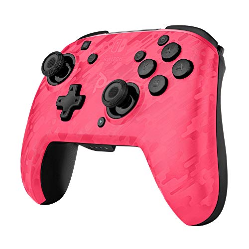 PDP Gaming Faceoff Deluxe Wireless Switch Pro Controller - Pink Camo / Camouflage - Officially Licensed by Nintendo - Customizable buttons, sticks, triggers, and paddles - Motion Sensing Controllers