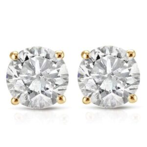 14k yellow gold 1 ct t.w. round-cut natural certified diamond studs 4-prong women's earrings with screw backs