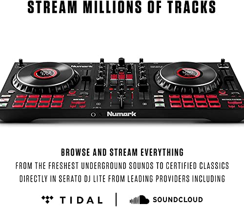 Numark Mixtrack Platinum FX + HF125 - DJ Controller For Serato DJ with 4 Deck Control, DJ Mixer and Audio Interface, and Professional DJ Headphones