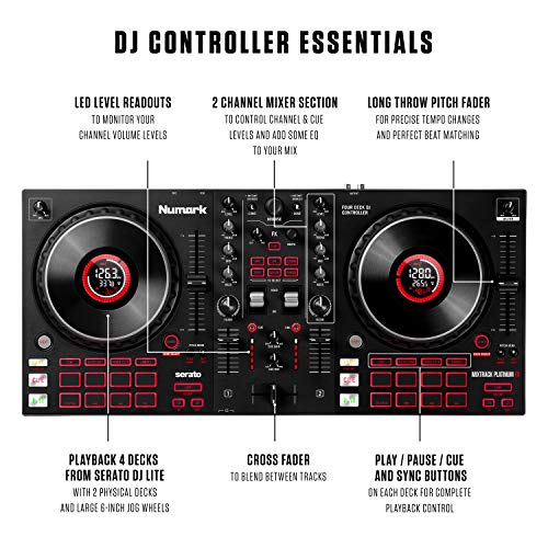 Numark Mixtrack Platinum FX + HF125 - DJ Controller For Serato DJ with 4 Deck Control, DJ Mixer and Audio Interface, and Professional DJ Headphones