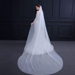 Ursumy Wedding 2T Veil Long Cathedral Veil Soft Tulle Bridal Veils with Comb (White)