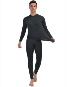 qualidyne men's thermal underwear winter base layer long johns set top and bottom sports suits black