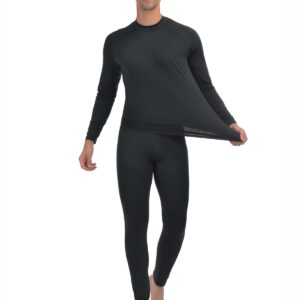 qualidyne Men's Thermal Underwear Winter Base Layer Long Johns Set Top and Bottom Sports Suits Black