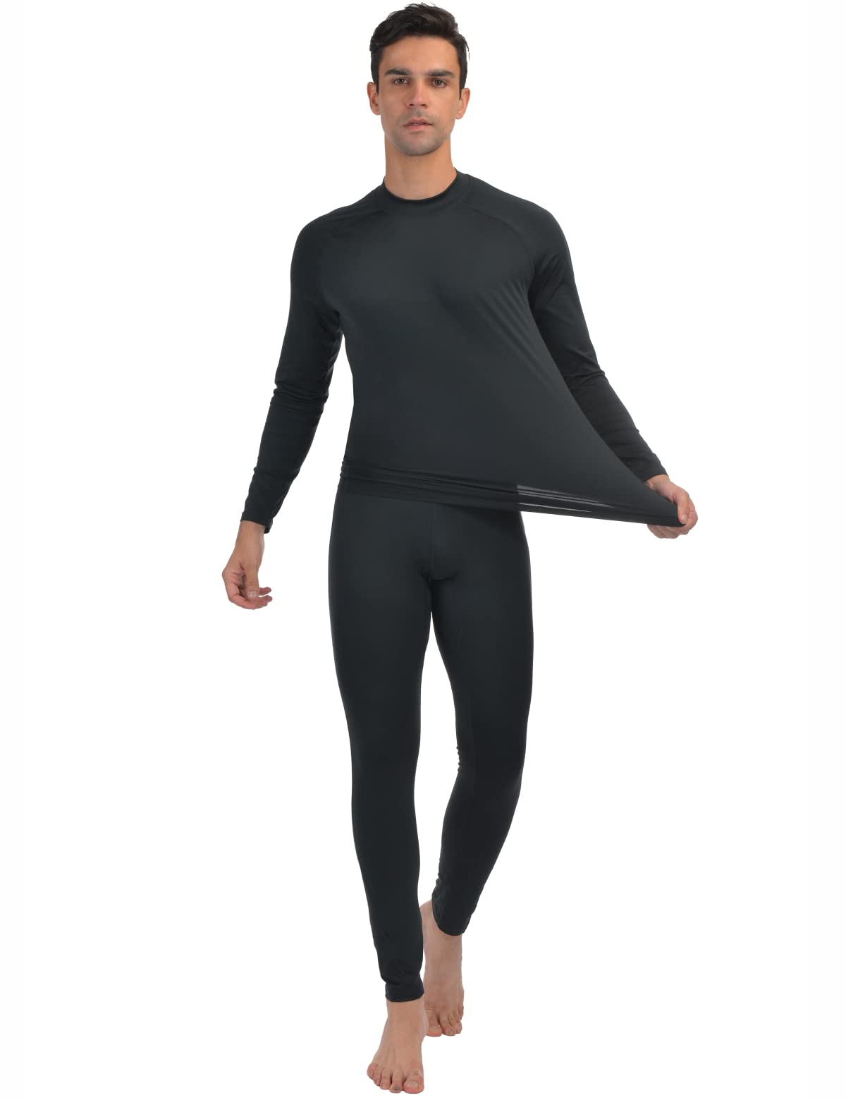 qualidyne Men's Thermal Underwear Winter Base Layer Long Johns Set Top and Bottom Sports Suits Black