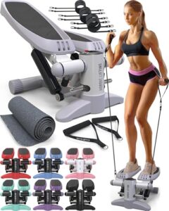 mini stepper & stair climber machine - w/resistance bands set - built in monitor by nordic lifting