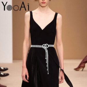 YooAi Crystal Waist Belt for Women Rhinestone Chain Belt O-Ring Waistband Belt for Dress Silver 105cm