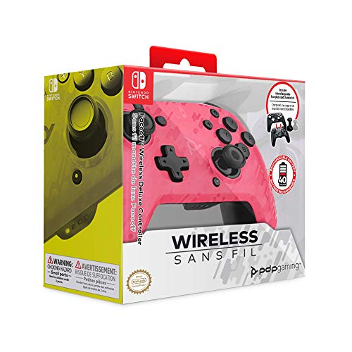 PDP Gaming Faceoff Deluxe Wireless Switch Pro Controller - Pink Camo / Camouflage - Officially Licensed by Nintendo - Customizable buttons, sticks, triggers, and paddles - Motion Sensing Controllers