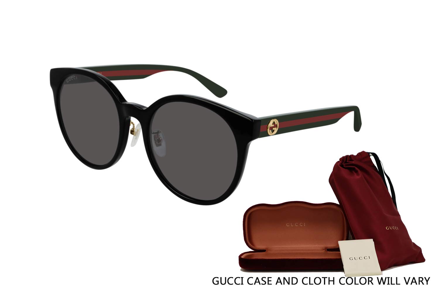 Gucci GG0416SK 002 55M Black/Multicolor/Grey Round Sunglasses For Women + BUNDLE with Designer iWear Eyewear Kit