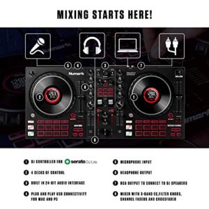 Numark Mixtrack Platinum FX + HF125 - DJ Controller For Serato DJ with 4 Deck Control, DJ Mixer and Audio Interface, and Professional DJ Headphones