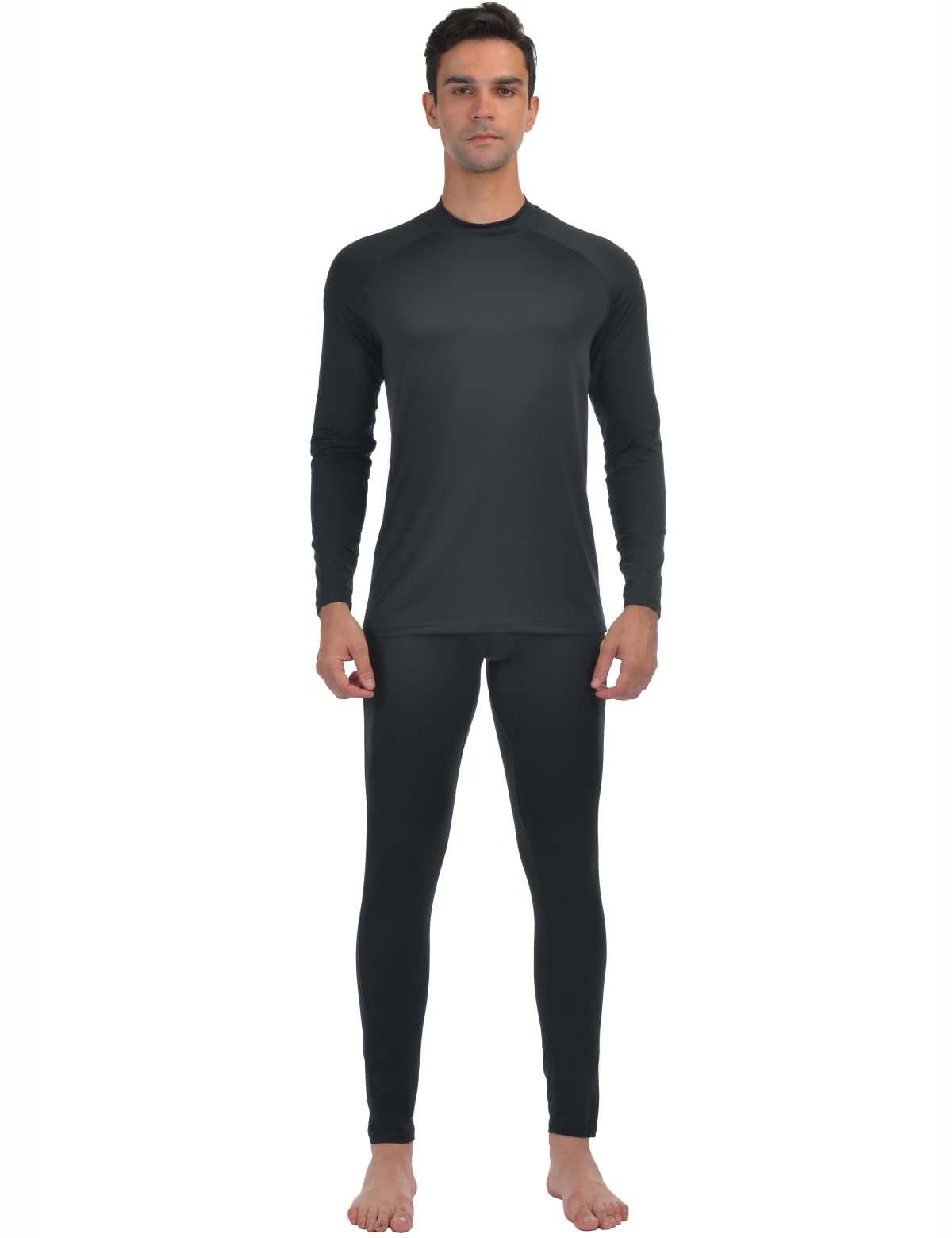 qualidyne Men's Thermal Underwear Winter Base Layer Long Johns Set Top and Bottom Sports Suits Black