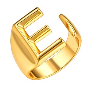 focalook gold initial letter open ring adjustable women statement rings party|women signet ring|18k gold plated bold open alphabet rings|letter a to z (e)