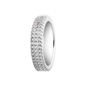 AZQ 925 Sterling Silver Shiny Full Diamond Ring Three Rows Cubic Zirconia Rings CZ Diamond Multi Row Ring Eternity Engagement Wedding Band Ring for women TZ.8 (US Code 7)