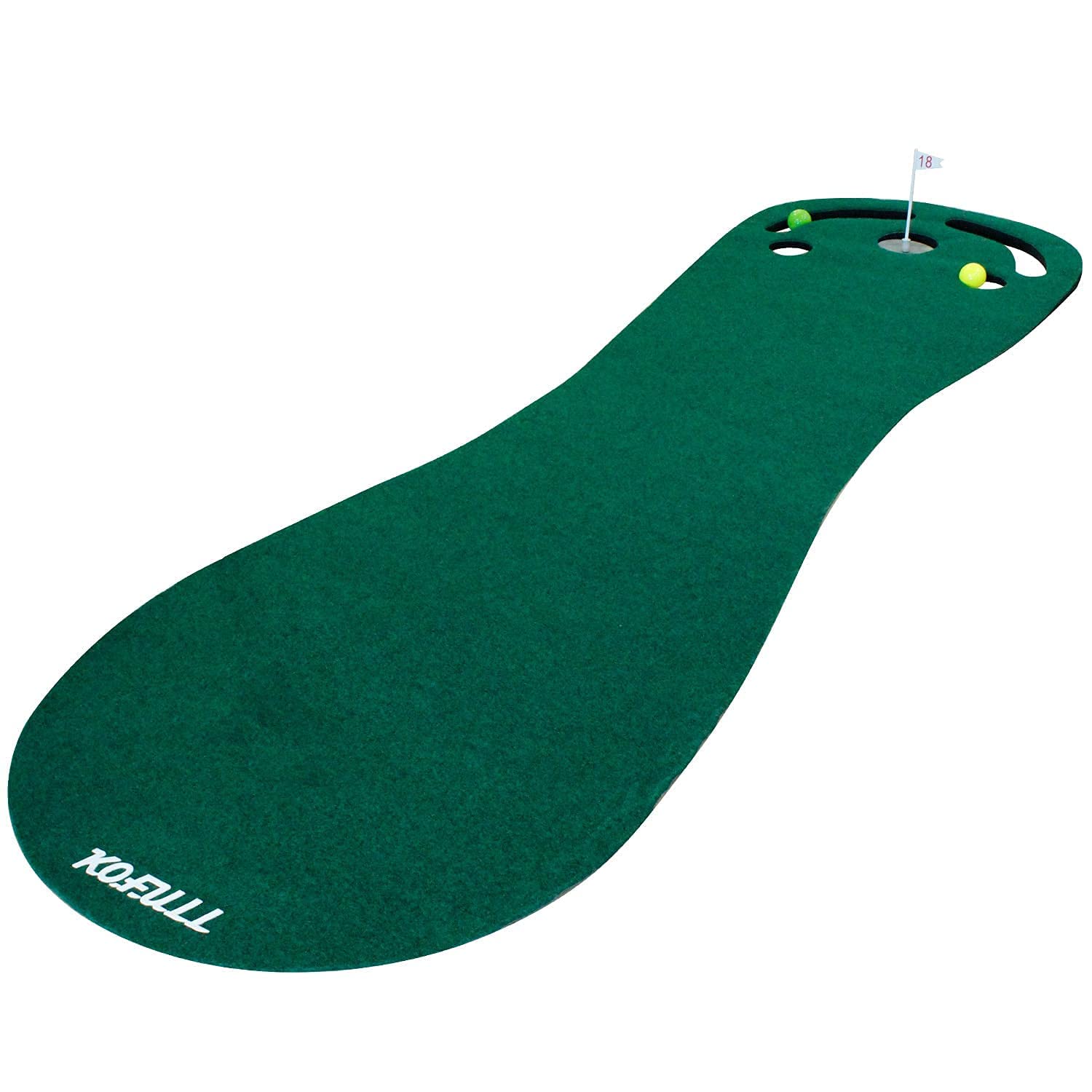 KOFULL Putting Green Mats Set for Golf Putting Use, Included 29 inches Golf Putter, 3 Golf Balls, Training Aid Put Cup & Flags, Practicing Putt Green Carpet for Children Putting Indoor Outdoor