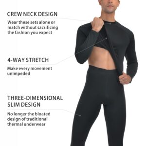 qualidyne Men's Thermal Underwear Winter Base Layer Long Johns Set Top and Bottom Sports Suits Black