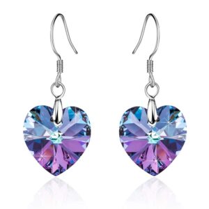 austrian crystal heart drop dangle earrings for women 925 sterling silver hook hypoallergenic earring (vitrail light)