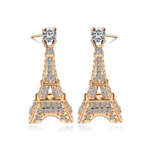 love paris eiffel tower crystal stud dangle earrings (gold) parisian theme pendant fashion women's jewelry.