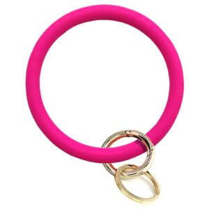 bangle key ring car keychain - silicone round key ring bracelet with metal key holder,wristlet keychains gifts for women and girls (hot pink)