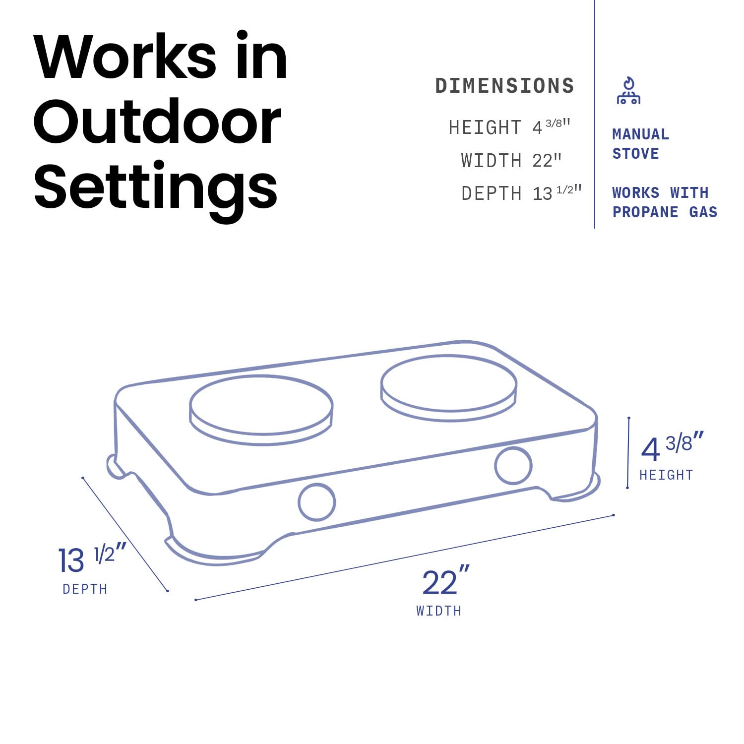 ABBA Double Burner Portable Propane StoveTop - Lightweight Alloy Steel Portable Stove - Stove for Camping, Patio & Outdoor Activities, 13.19" x 21.85" x 4.33" (Green or Black) (Black)