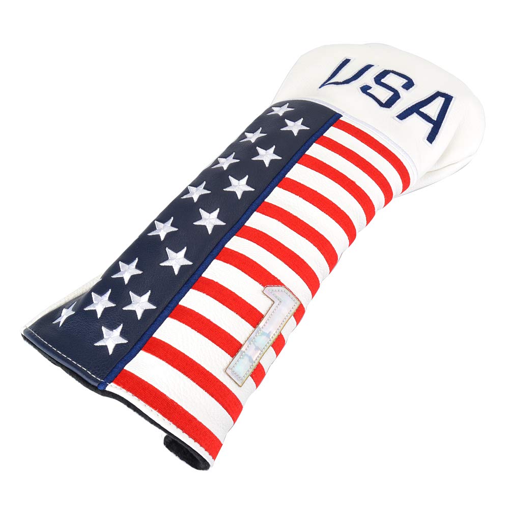 GOOACTION 1PC USA Golf Club Driver Head Cover with Creative Stars and Stripes American Flag Pattern Synthetic Leather Patriotic Golf Headcovers