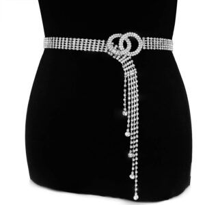 yooai crystal waist belt for women rhinestone chain belt o-ring waistband belt for dress silver 105cm