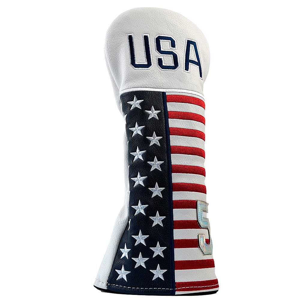 GOOACTION 1PC USA Golf Club Fairway Wood Head Cover with Creative Stars and Stripes American Flag Pattern Synthetic Leather Patriotic Golf Headcovers (Tag 5)