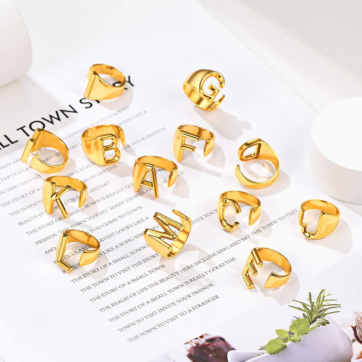 FOCALOOK Gold Initial Letter Open Ring Adjustable Women Statement Rings Party|Women Signet Ring|18K Gold Plated Bold Open Alphabet Rings|Letter A to Z (E)