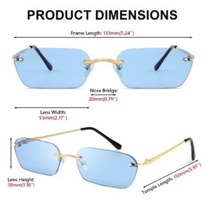 FEISEDY Rimless Sunglasses Y2K Sunglasses Retro Small Narrow Clear Eyewear Vintage Rectangle Sunglasses for Women Men B2643