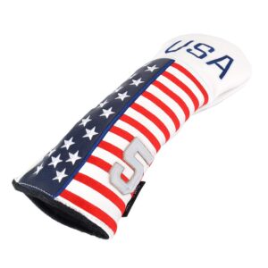 GOOACTION 1PC USA Golf Club Fairway Wood Head Cover with Creative Stars and Stripes American Flag Pattern Synthetic Leather Patriotic Golf Headcovers (Tag 5)