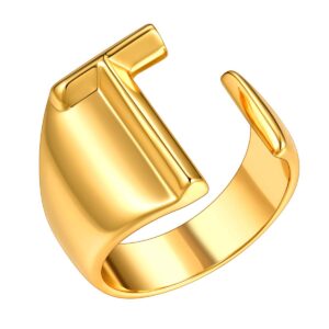 focalook gold initial letter open ring adjustable women statement rings party|women signet ring|18k gold plated bold open alphabet rings|letter a to z (t)