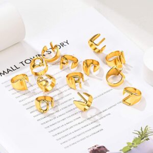 FOCALOOK Gold Initial Letter Open Ring Adjustable Women Statement Rings Party|Women Signet Ring|18K Gold Plated Bold Open Alphabet Rings|Letter A to Z (T)