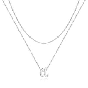 yoosteel valentines day gifts fors initial necklace, silver initial a necklace dainty layering letter necklace cute valentines day gifts for women her mom daughters wife jewelry