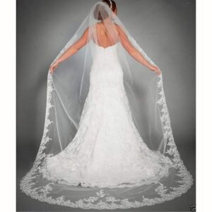 ursumy gorgeous wedding lace veil floral long cathedral veils for brides soft tulle bridal veils with comb 118" (ivory)