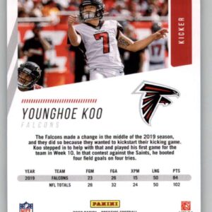 2020 Panini Prestige Football #96 Younghoe Koo Atlanta Falcons Official NFL Trading Card From Panini America