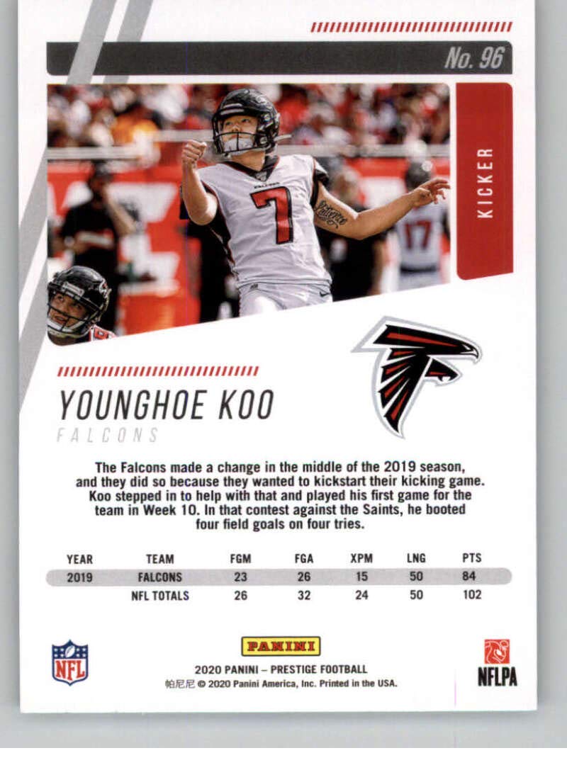 2020 Panini Prestige Football #96 Younghoe Koo Atlanta Falcons Official NFL Trading Card From Panini America