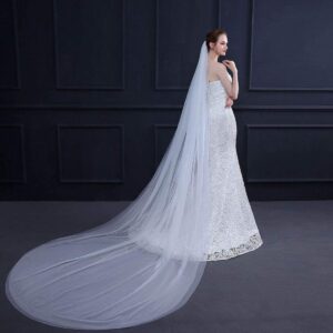 Ursumy Wedding 2T Veil Long Cathedral Veil Soft Tulle Bridal Veils with Comb (White)