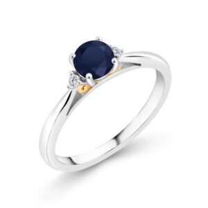 gem stone king 925 sterling silver and 10k yellow gold blue sapphire and white lab grown diamond engagement ring for women (0.64 cttw, gemstone september birthstone, available in size 5, 6, 7, 8, 9)