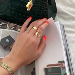 FOCALOOK Gold Initial Letter Open Ring Adjustable Women Statement Rings Party|Women Signet Ring|18K Gold Plated Bold Open Alphabet Rings|Letter A to Z (E)