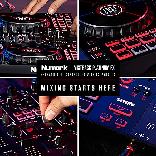 Numark Mixtrack Platinum FX + HF125 - DJ Controller For Serato DJ with 4 Deck Control, DJ Mixer and Audio Interface, and Professional DJ Headphones