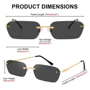 FEISEDY Rimless Sunglasses Y2K Sunglasses Retro Small Narrow Clear Eyewear Vintage Rectangle Sunglasses for Women Men B2643