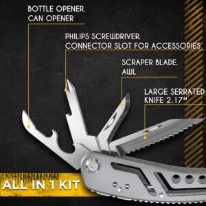 Grand Way Bundle of 2 Items - Spring Assisted Knife - Pocket Folding Knife - Military Style- Utility Multi Function Gear for Men Best Multi- Tool Kit for Work EDC Camping Backpacking