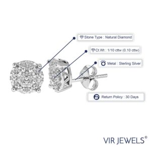 Vir Jewels 1/10 cttw Diamond Stud Earrings in .925 Sterling Silver Push Backs Round Shape