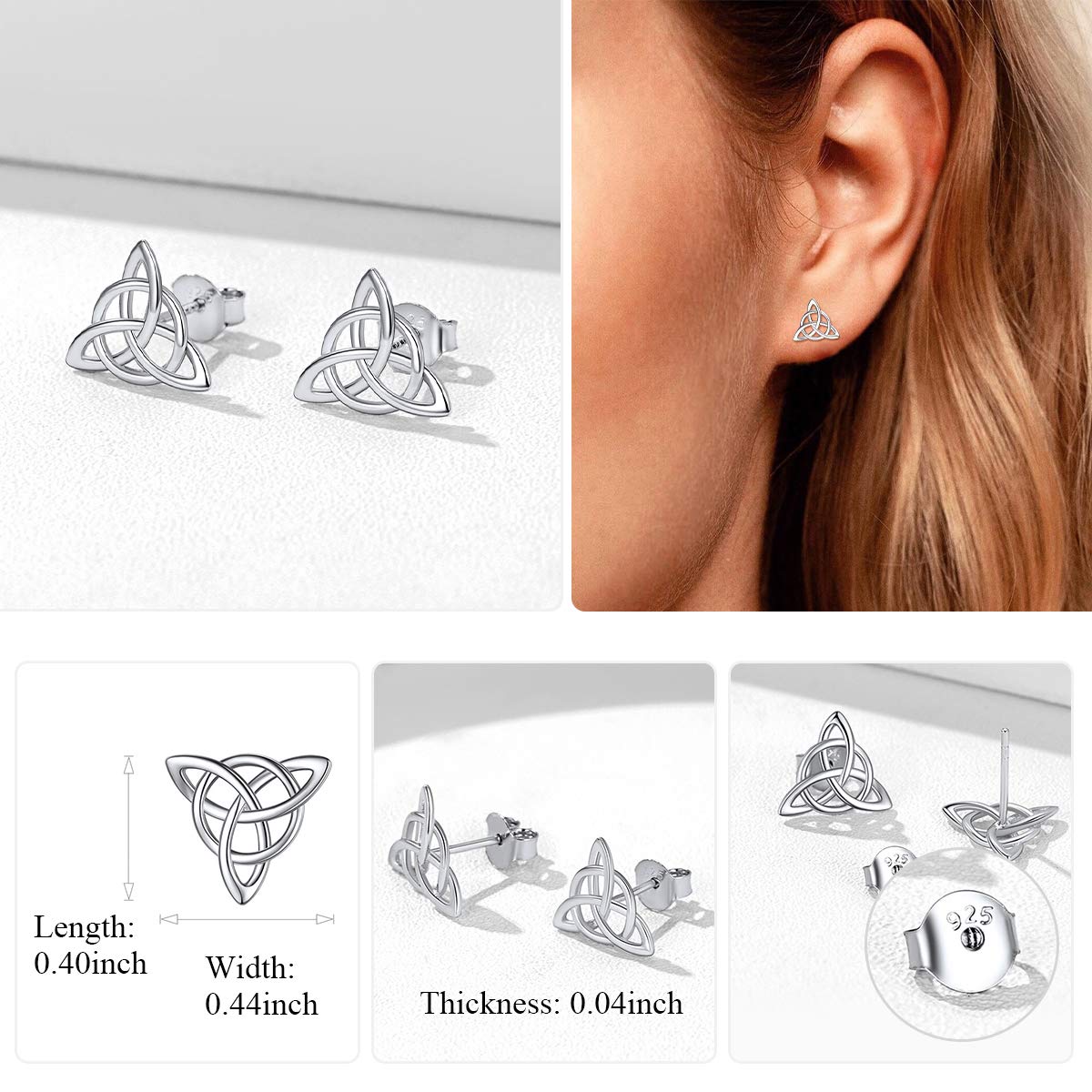 ChicSilver Celtic Trinity Knot Earrings 925 Sterling Silver Vintage Triquetra Triangle Studs Earrings Good Luck Dainty Small Irish Jewelry for Women Jewelry for Mom Gift