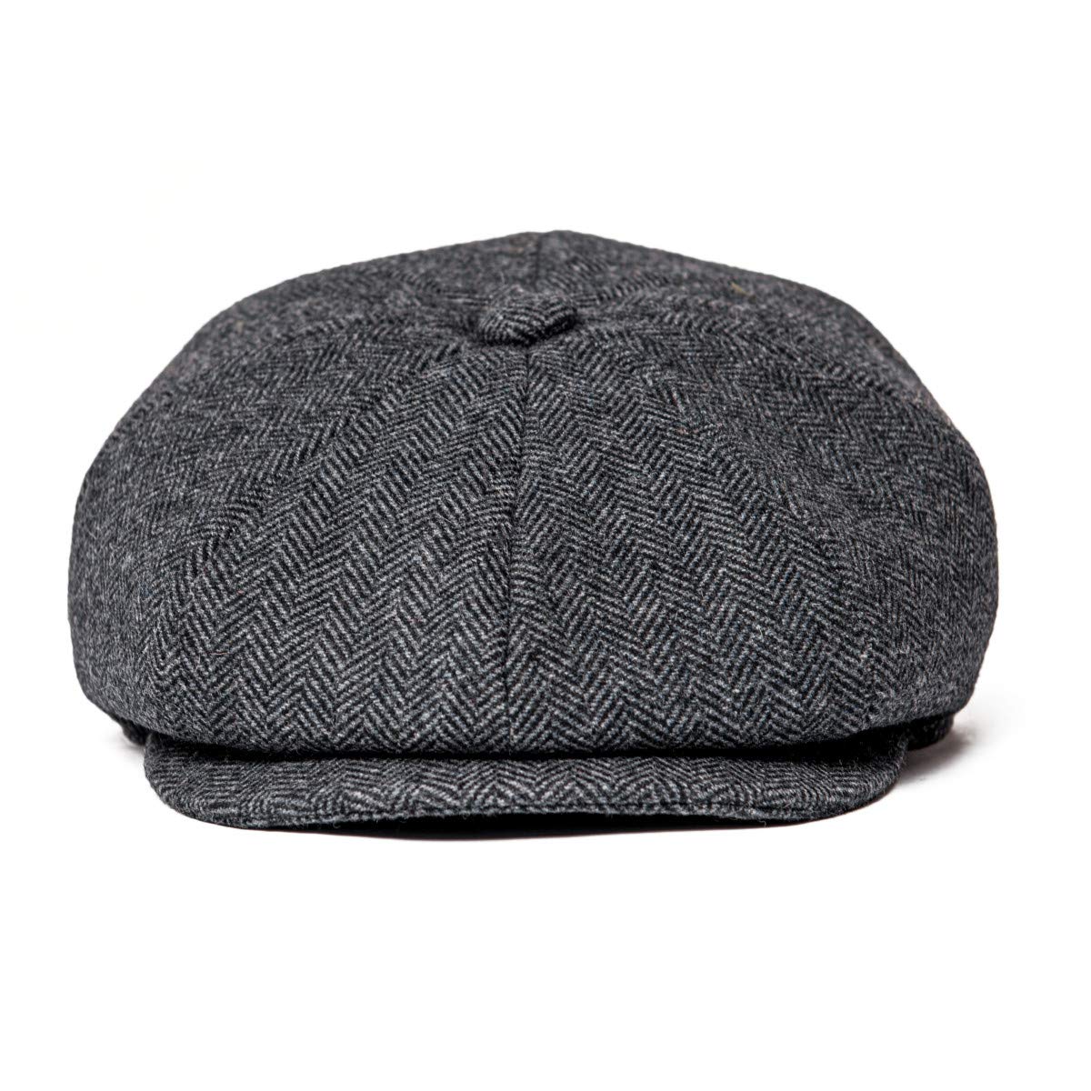 JANGOUL Men Wool Blend 8 Panel Newsboy Cap Tweed Cabbie Hat Snap Brim (Herringbone Grey, 7 3/8)