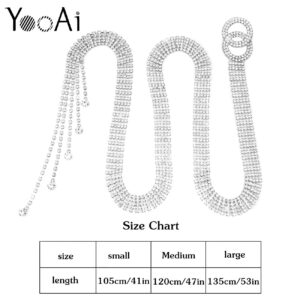 YooAi Crystal Waist Belt for Women Rhinestone Chain Belt O-Ring Waistband Belt for Dress Silver 105cm