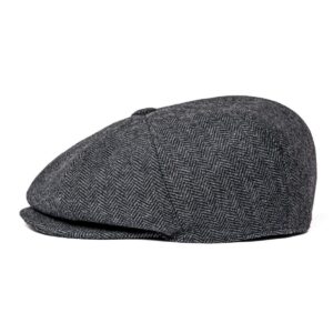 JANGOUL Men Wool Blend 8 Panel Newsboy Cap Tweed Cabbie Hat Snap Brim (Herringbone Grey, 7 3/8)