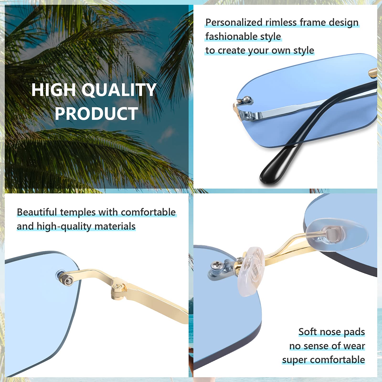 FEISEDY Rimless Sunglasses Y2K Sunglasses Retro Small Narrow Clear Eyewear Vintage Rectangle Sunglasses for Women Men B2643