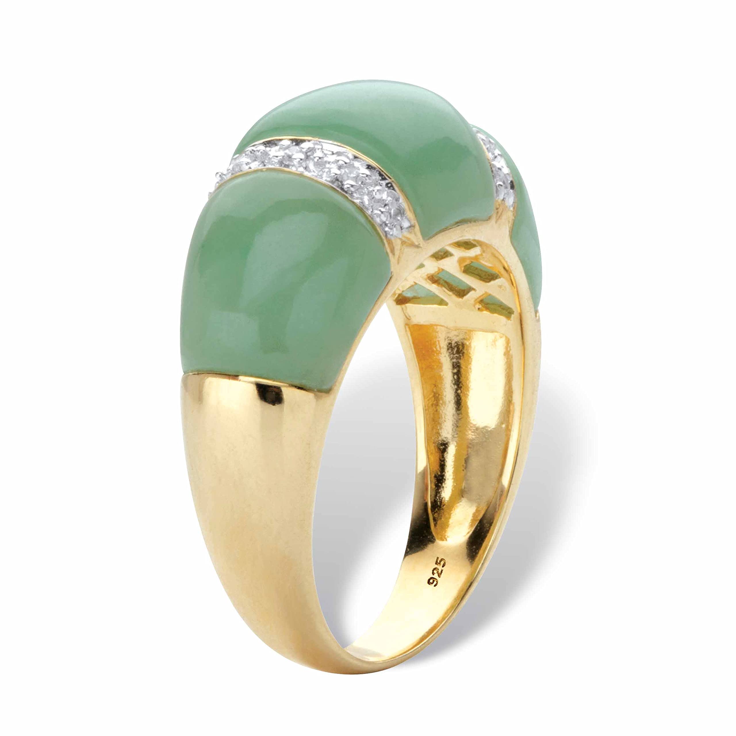 PalmBeach Yellow Gold-plated Sterling Silver Genuine Green Jade and Round Genuine Topaz Dome Ring Sizes 6-10 Size 8