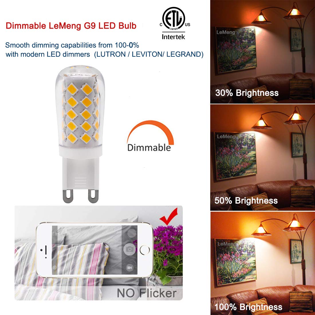 LEMENG Dimmable G9 LED Light Bulb 40Watts T4 Halogen Equivalent 4W 400Lm 2700K Warm White 120V Chandelier Lighting-Pack of 8